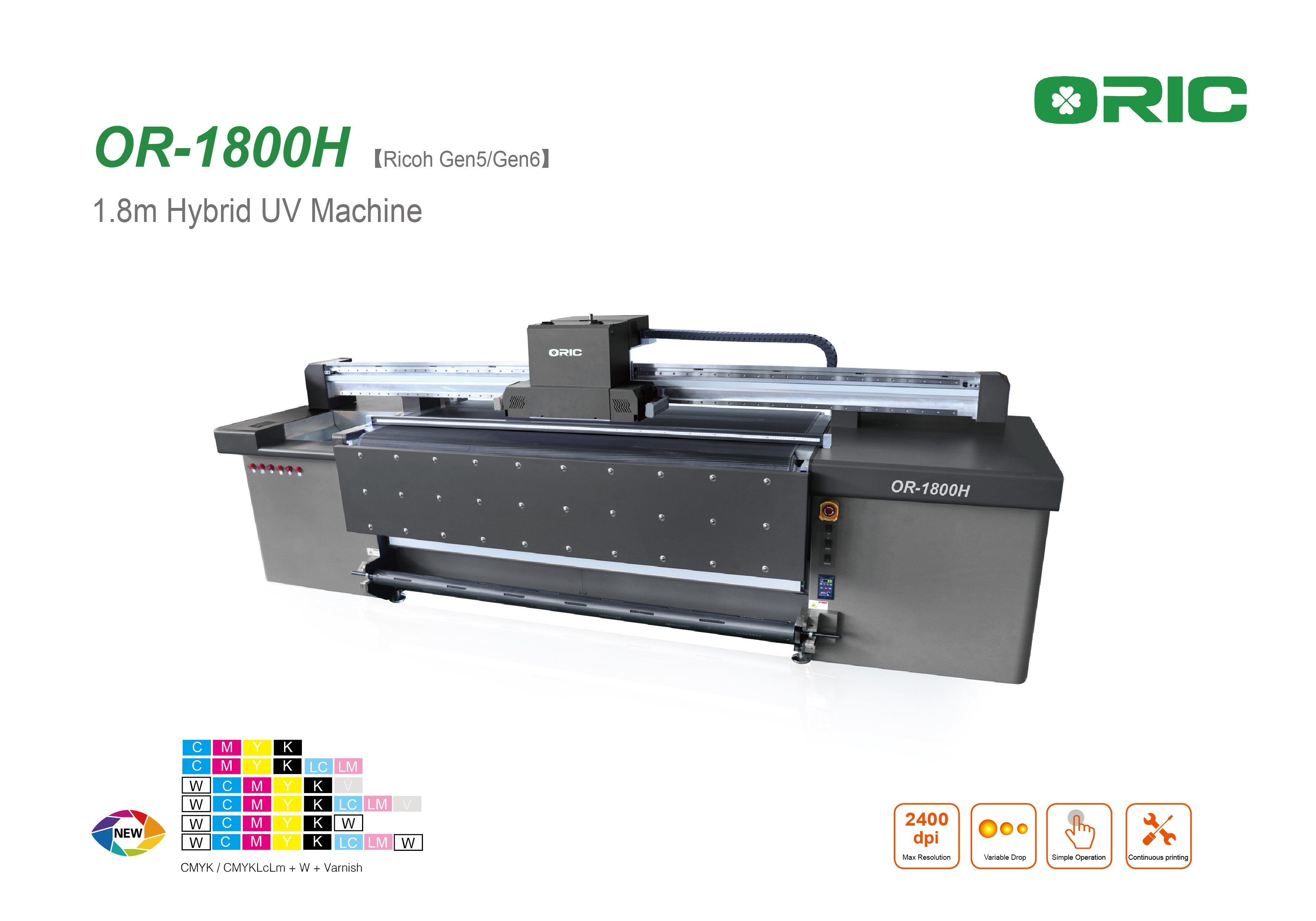 OR-1800H 1.8m UV Roll To Roll And Hybrid All-In-One Printer With 3-9pcs ...